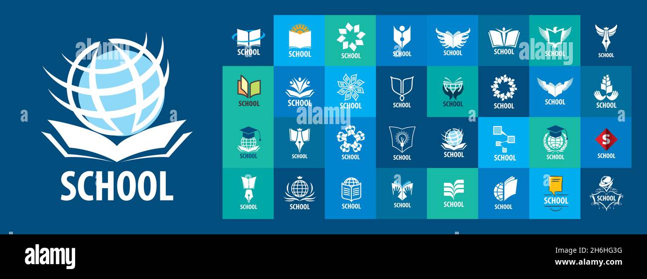 A set of vector logos of schools on a blue background Stock Vector ...