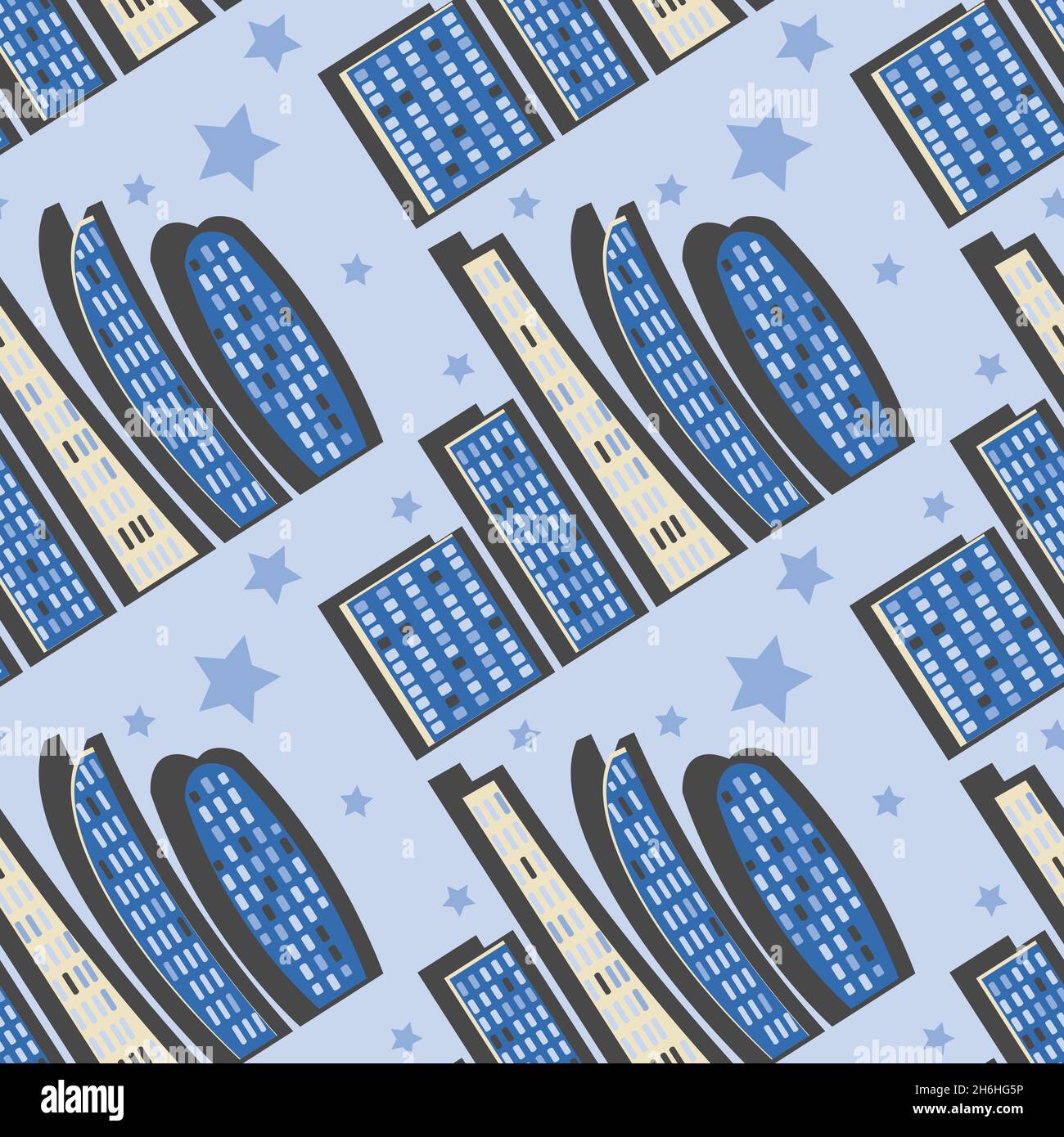Pattern, endless ribbon on a square background - a stylized night city ...