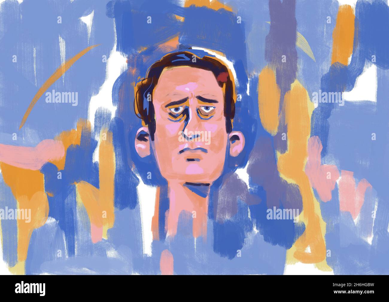 Exciting portrait young caucasian man with blue sun glass modern ...