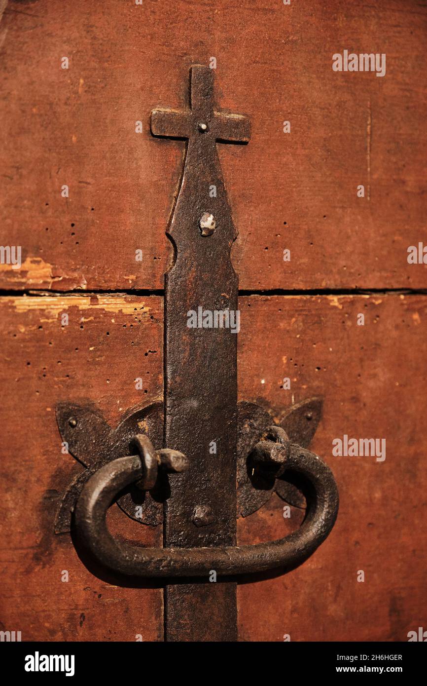 Steel Chest Handle. Fragment of the Large Antique Wooden Chest. Large ...