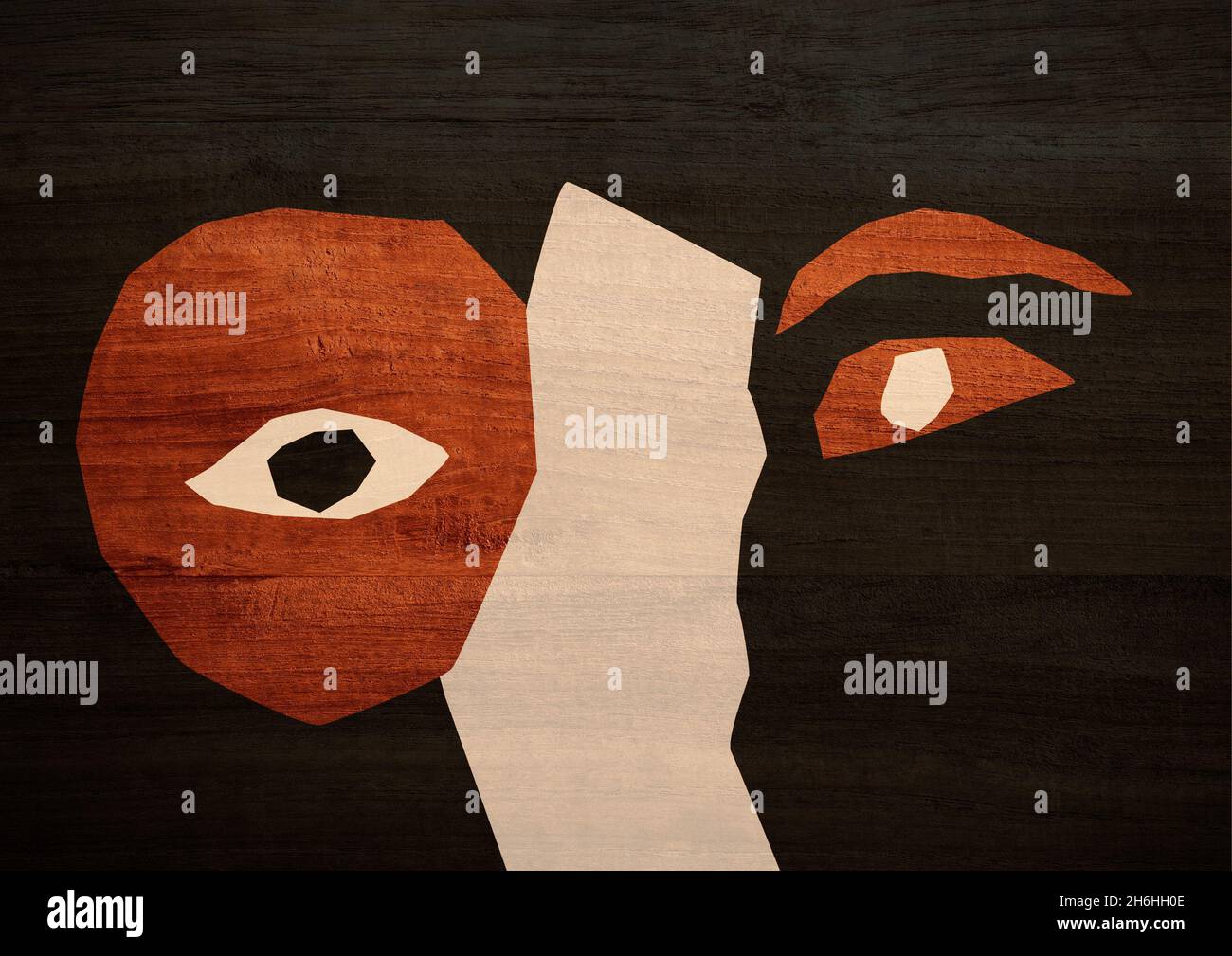 Tranquil face cut out with terra color and eye face, bauhaus and ...