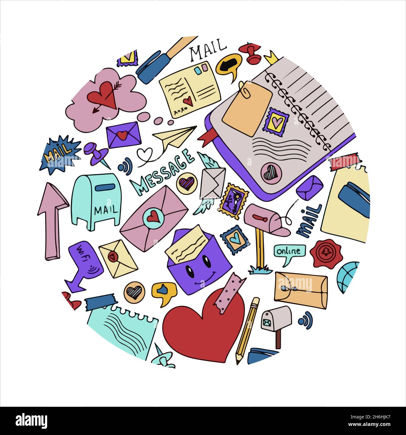 A set of vector mail doodles. Icons with paper envelopes, letters ...