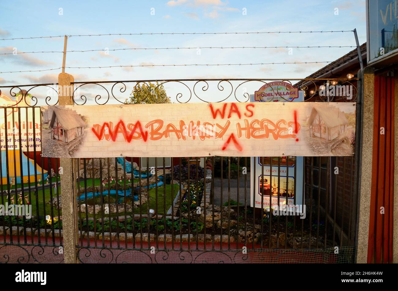 Great British Spraycation; banksy graffiti art in model village great ...