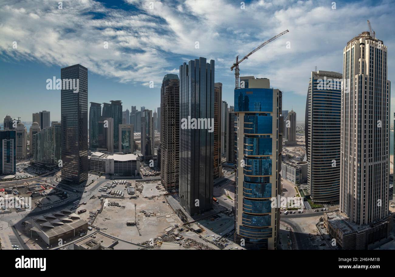 Panoramic Aerial view of westbay Doha Skyline in daylight, The West Bay ...