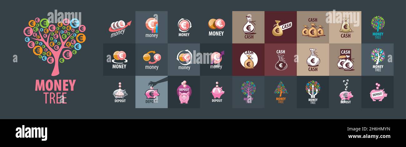 A set of vector logos of Euro coins on different colored backgrounds ...