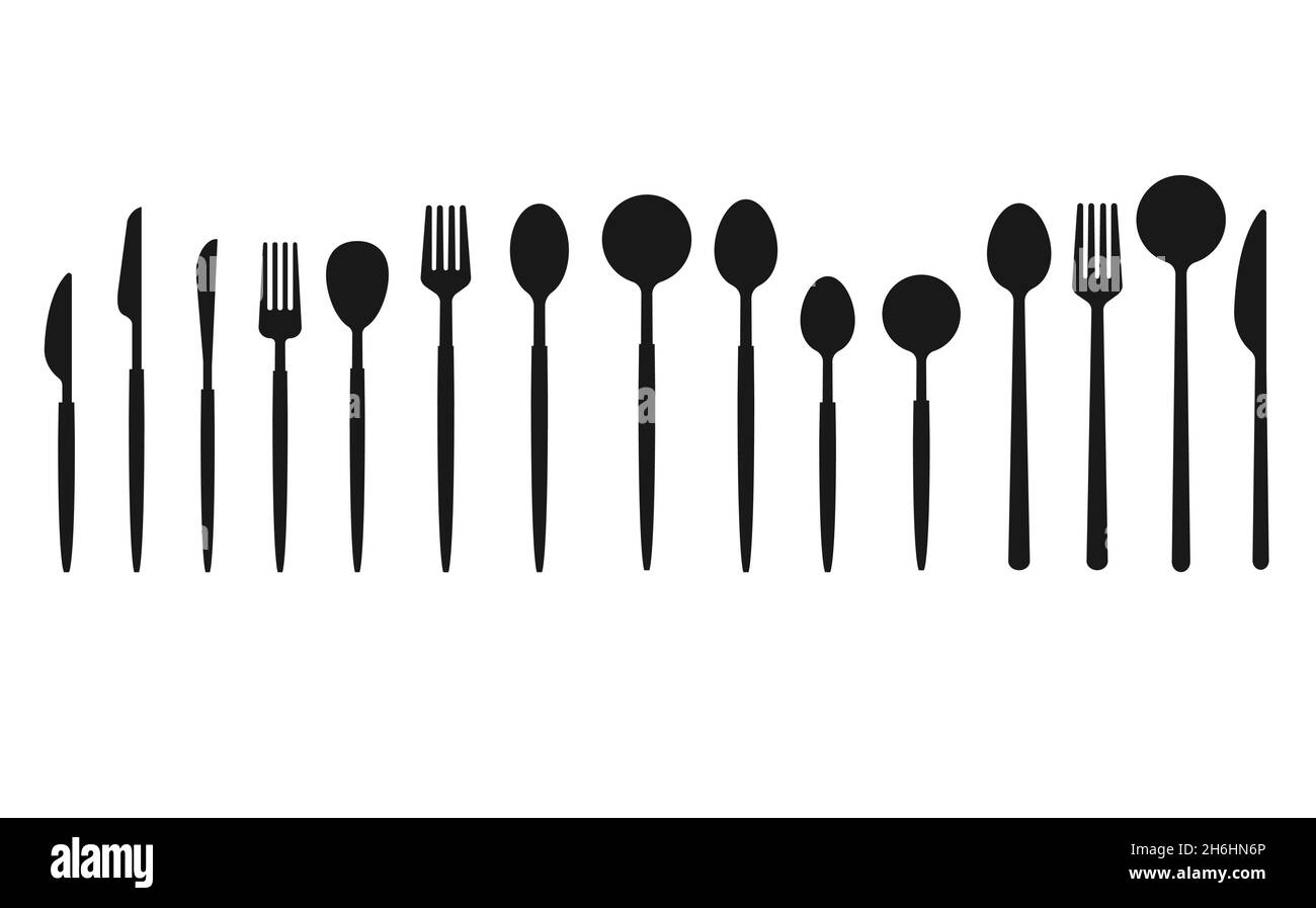 Illustration Tableware or cutlery icons set, spoons, forks and knife ...