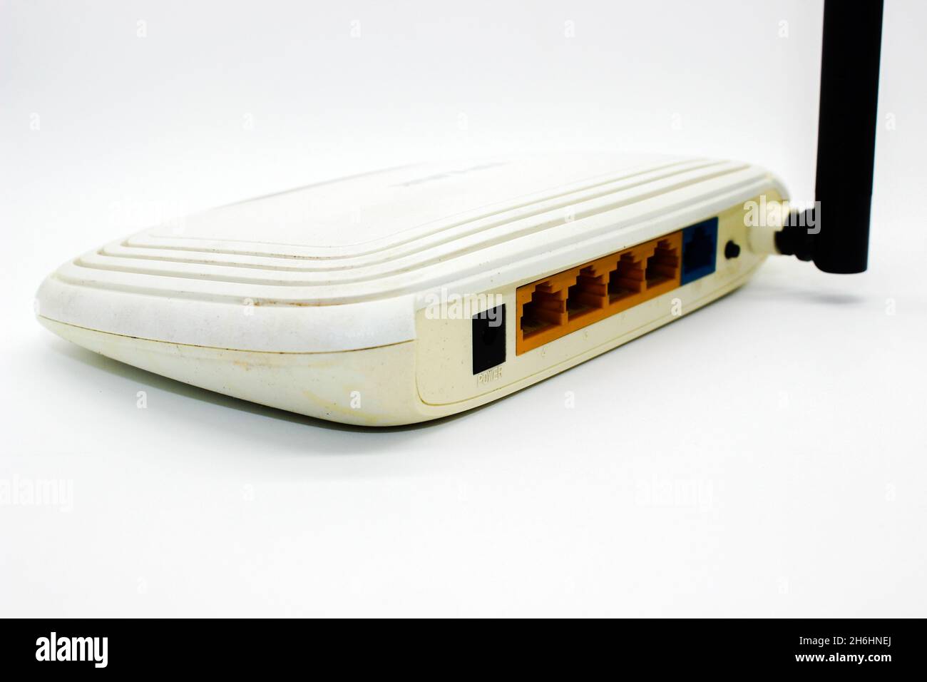 A picture of router isolated on white background with selective focus ...