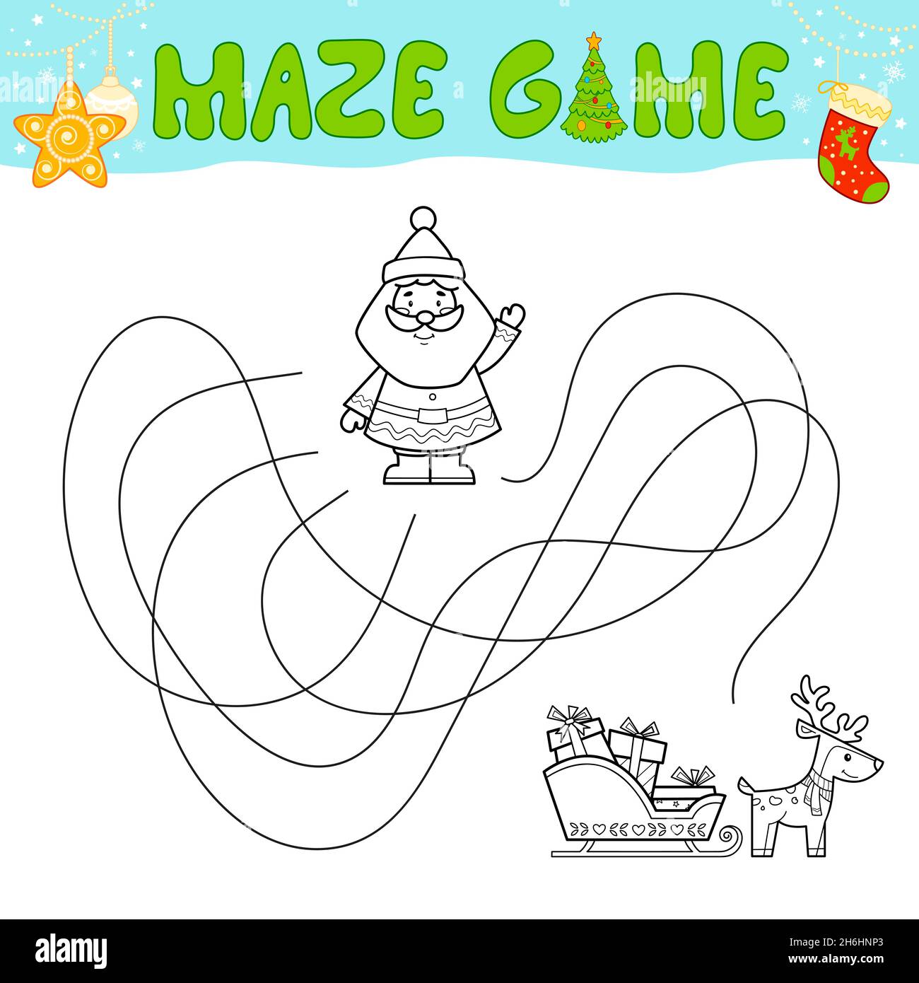Christmas Maze puzzle game for children. Outline maze or labyrinth ...
