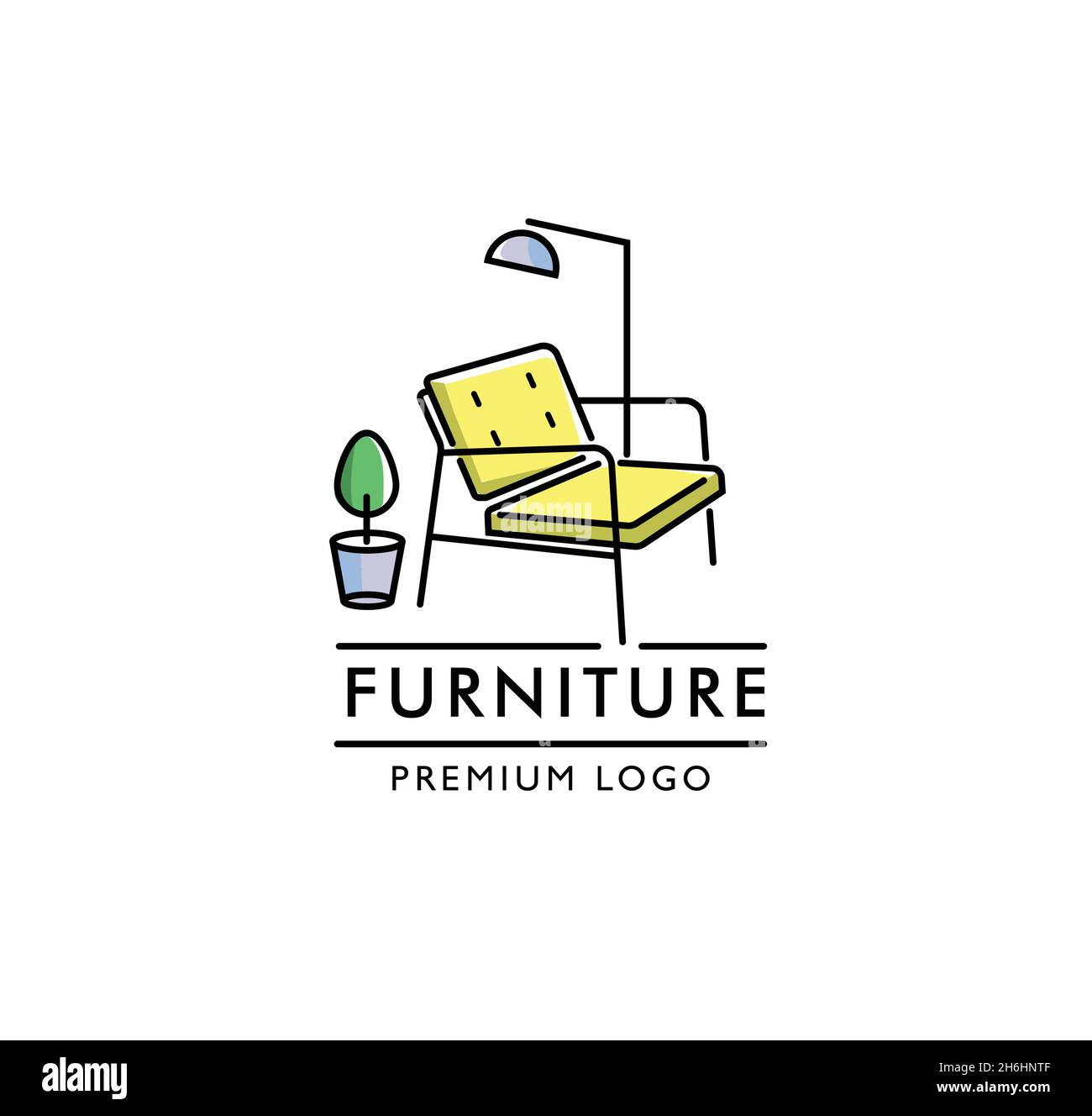 interior logo design monoline style room decoration vector illustration ...