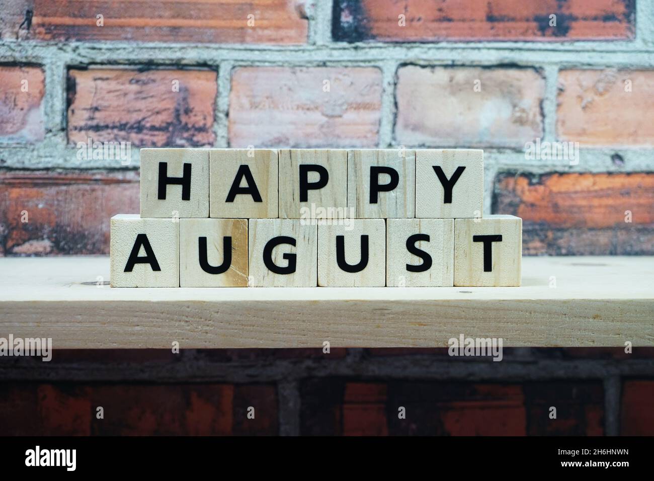 Happy August alphabet letter on shelves wooden background Stock Photo ...