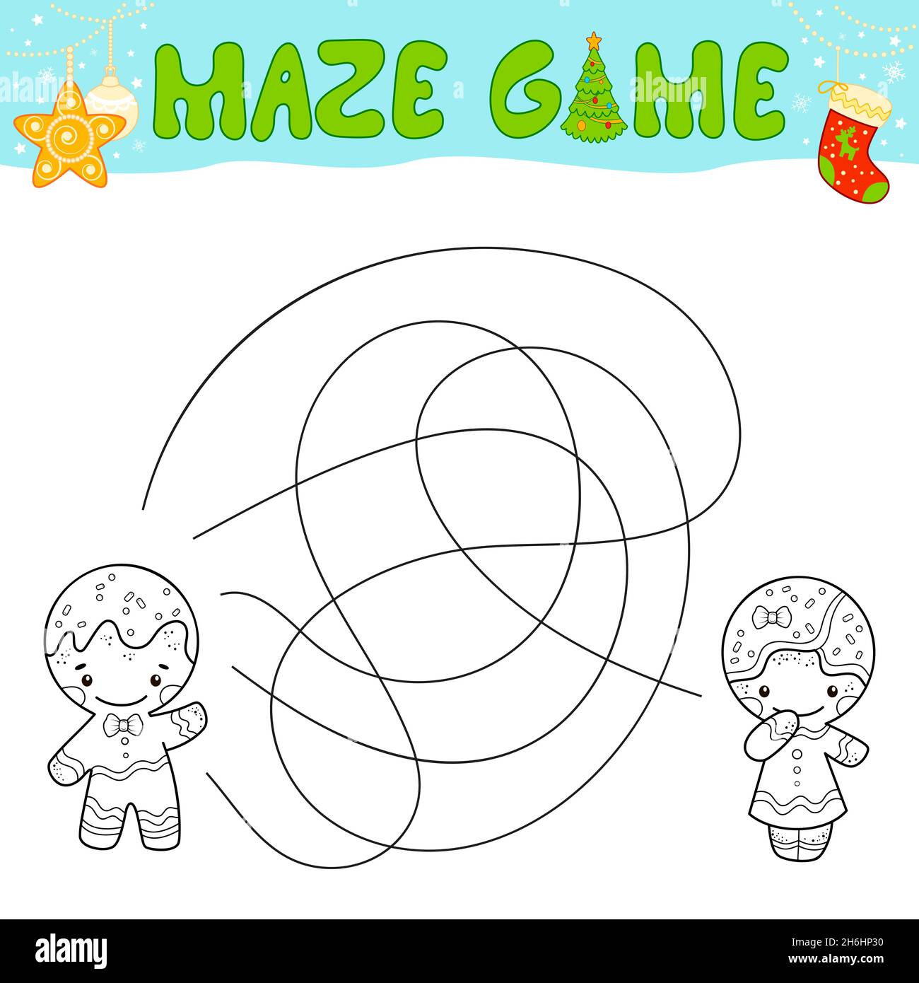 Christmas Maze puzzle game for children. Outline maze or labyrinth ...