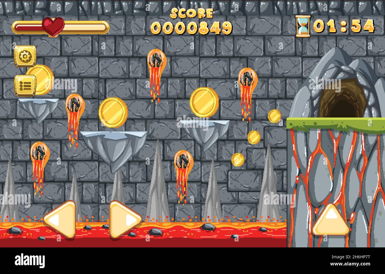 Lava Cave Platformer Game template illustration Stock Vector Image ...