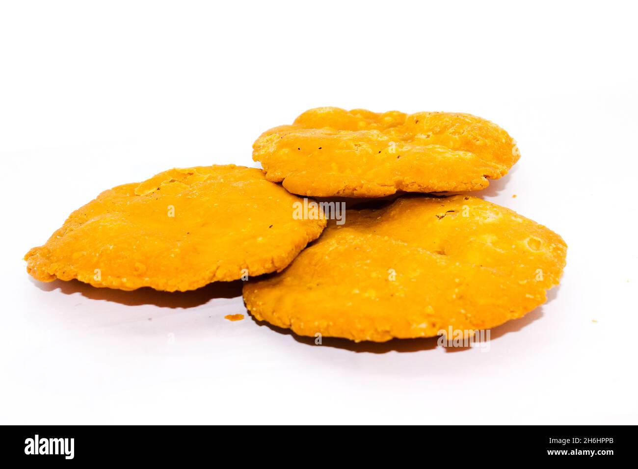 Crispy and salty mathdi on white background with selective focus Stock ...