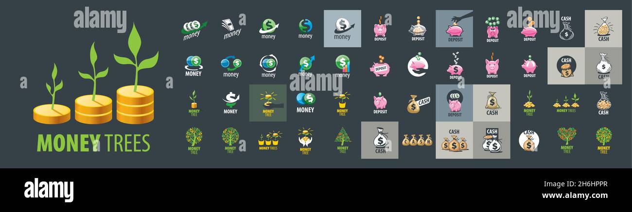 A set of vector logos of coins on different colored backgrounds Stock ...