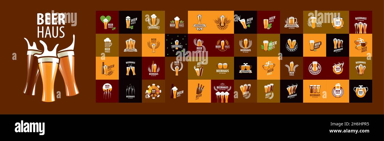 A set of vector Beer logos on different colored backgrounds Stock ...