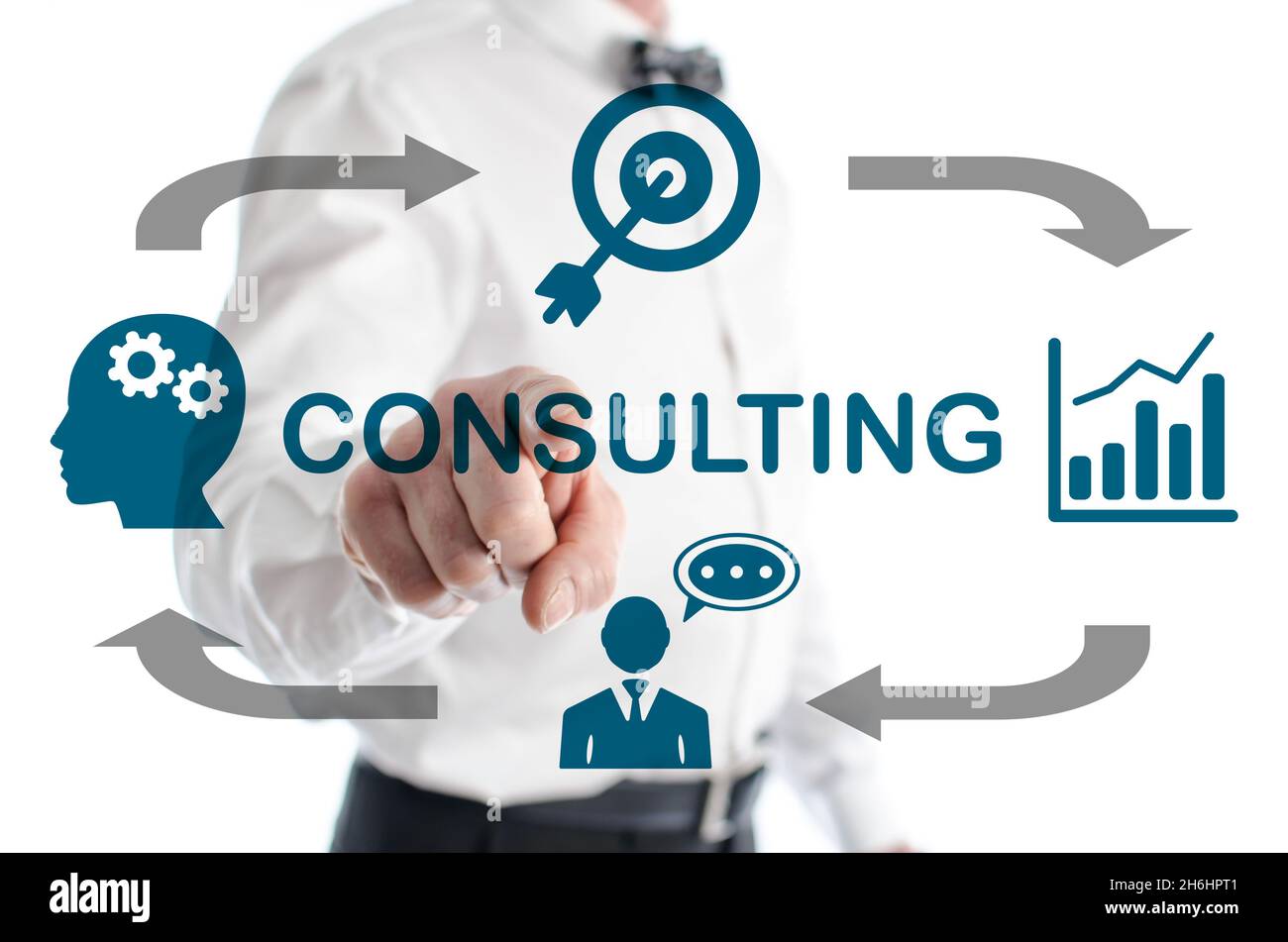 Consulting concept shown by a man in background Stock Photo - Alamy
