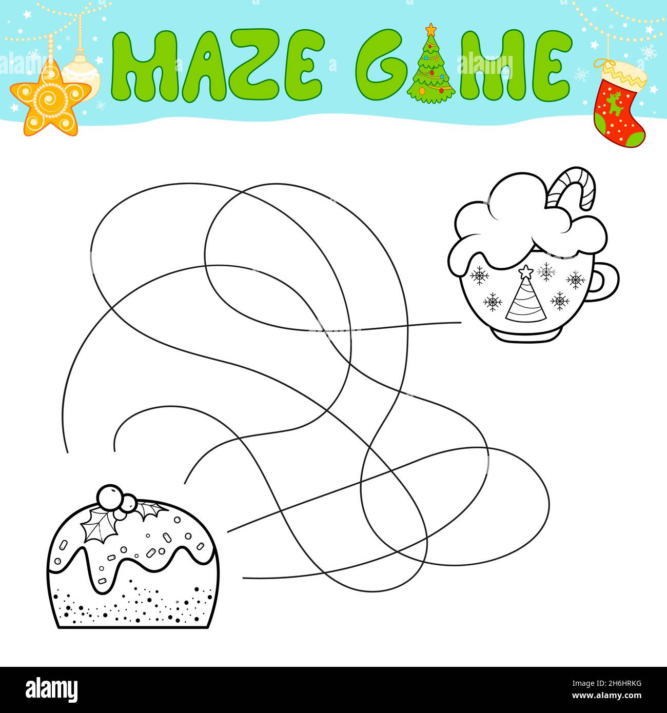 Christmas Maze puzzle game for children. Outline maze or labyrinth ...