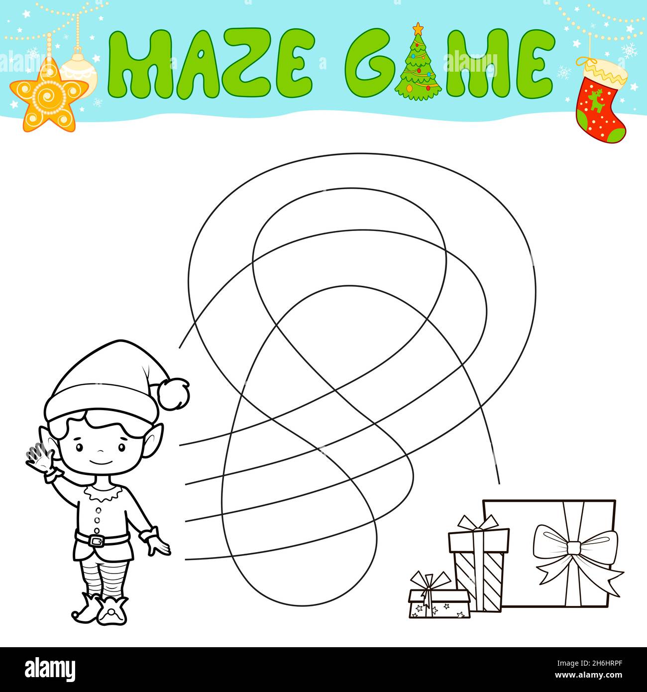 Christmas Maze puzzle game for children. Outline maze or labyrinth ...