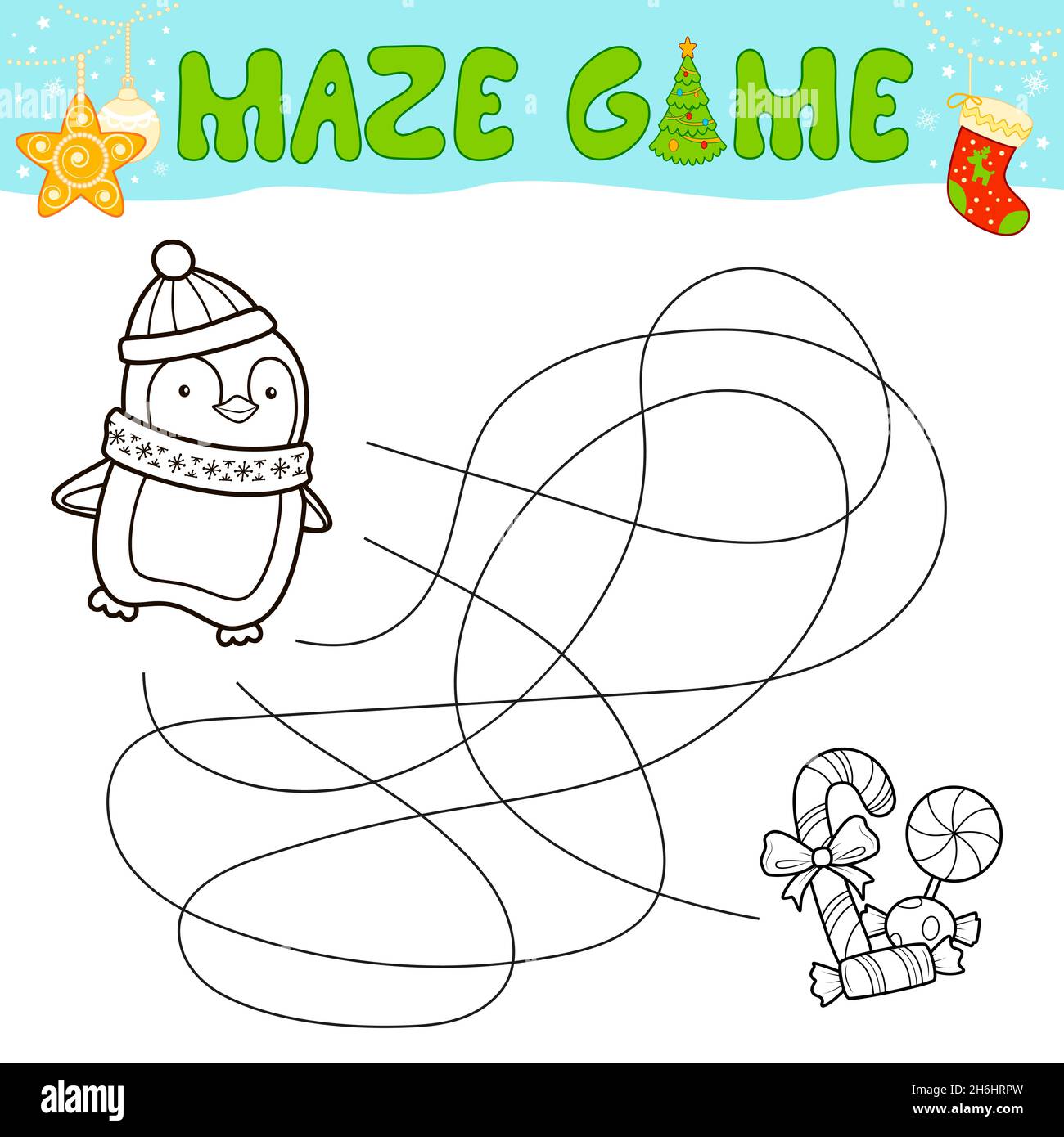 Christmas Maze puzzle game for children. Outline maze or labyrinth ...