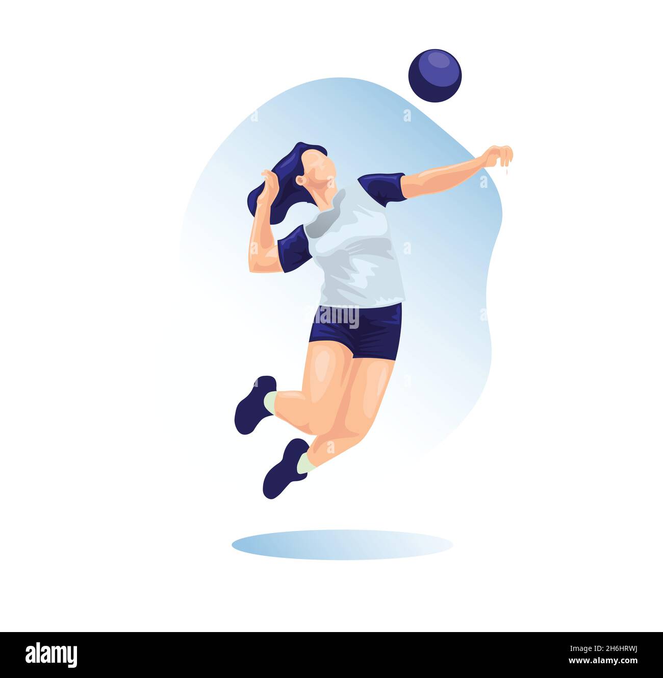 volleyball Girl player jump and hits the ball vector illustration Stock ...