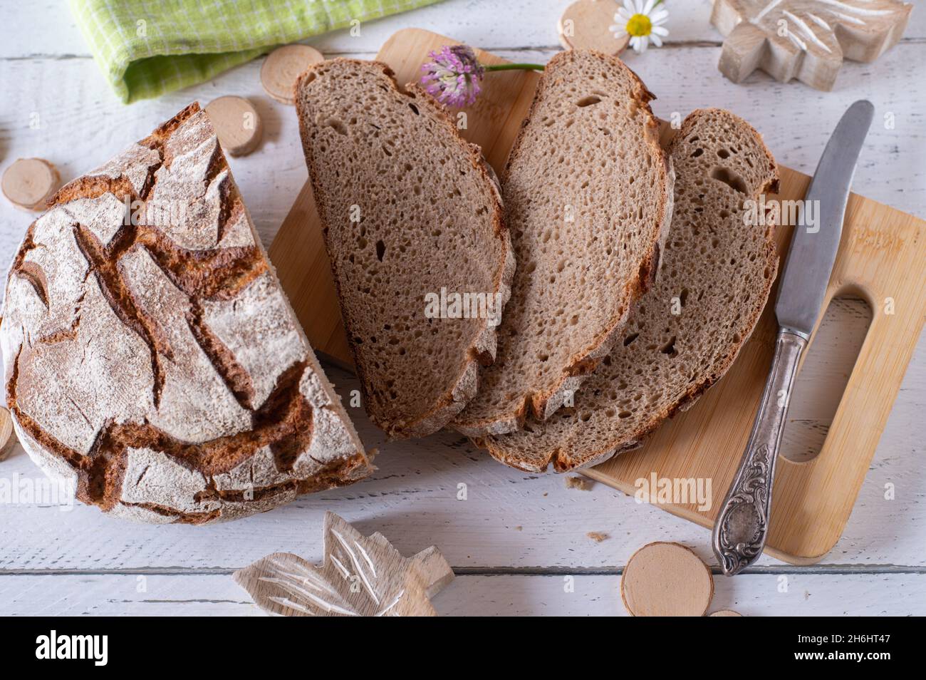 German rustic country bread made with sourdough wheat and rye flour ...