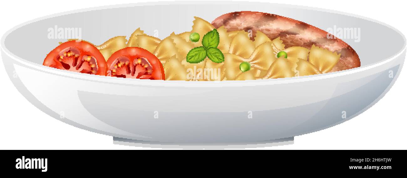 Pasta farfalle with sausage and tomato illustration Stock Vector Image ...