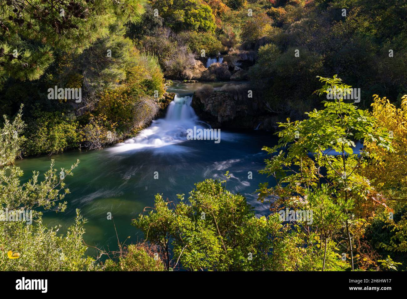 A view of an idyllic waterfall in the Krka national park in Croatia during autumn Stock Photo ...