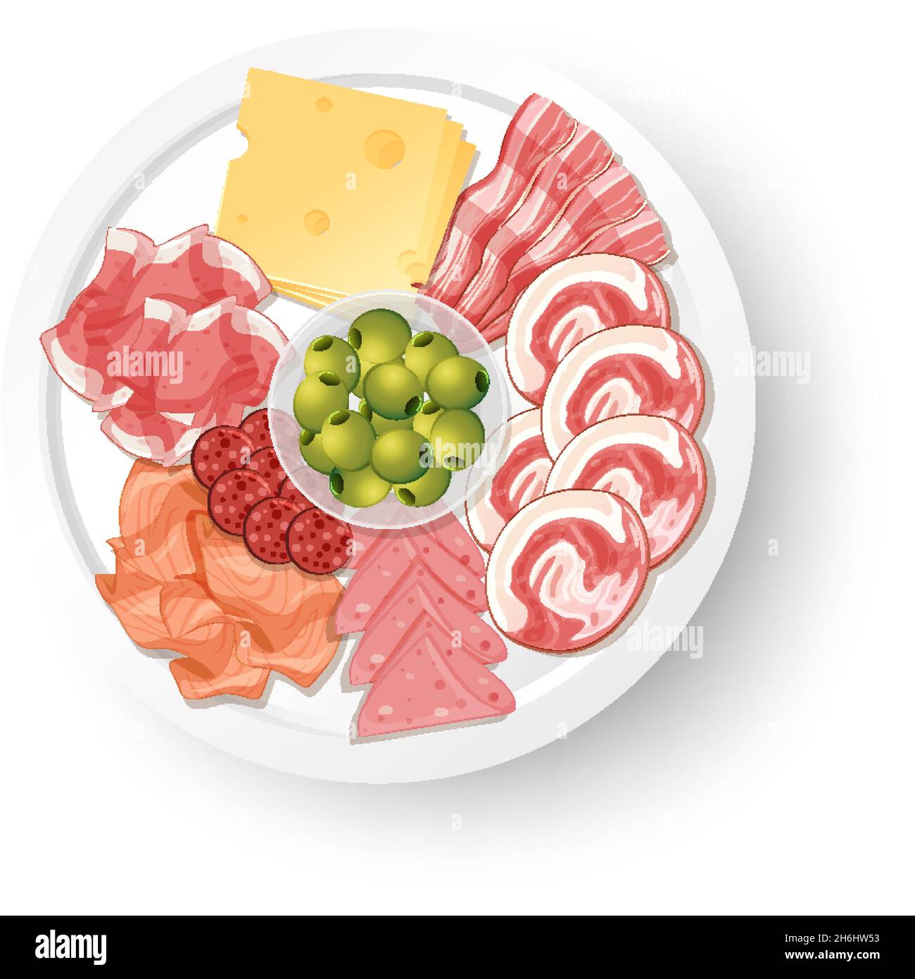 Lunch meat set with different cold meats on platter illustration Stock ...