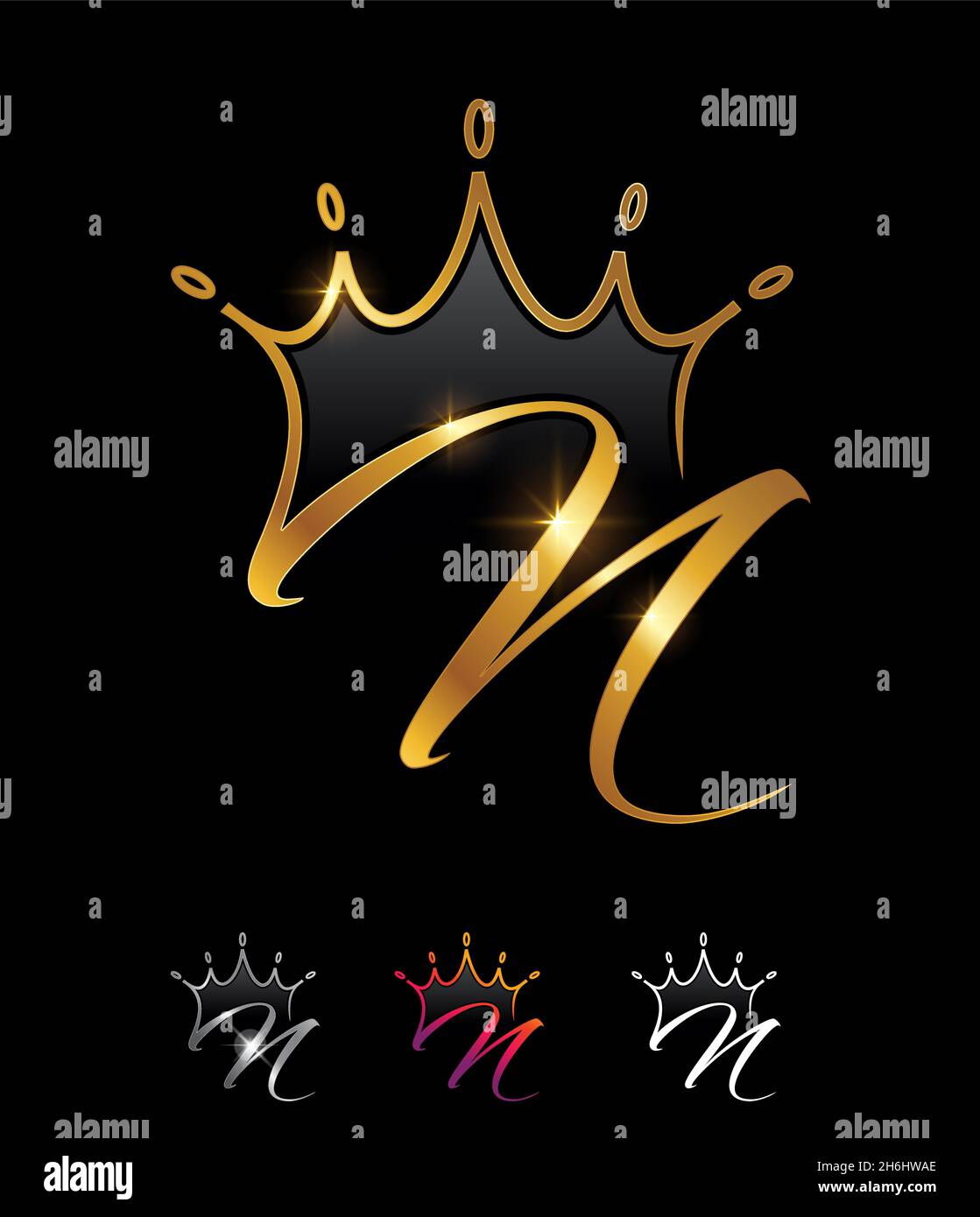 A vector illustration set of Golden Monogram Crown Initial Letter N ...