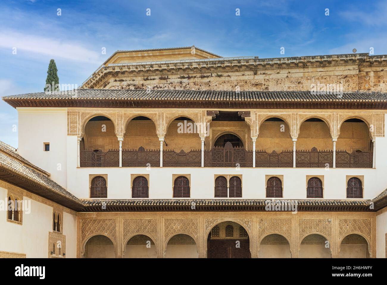 View of the upper part of the Patio del Mexuar in the Nasrid Palaces in ...