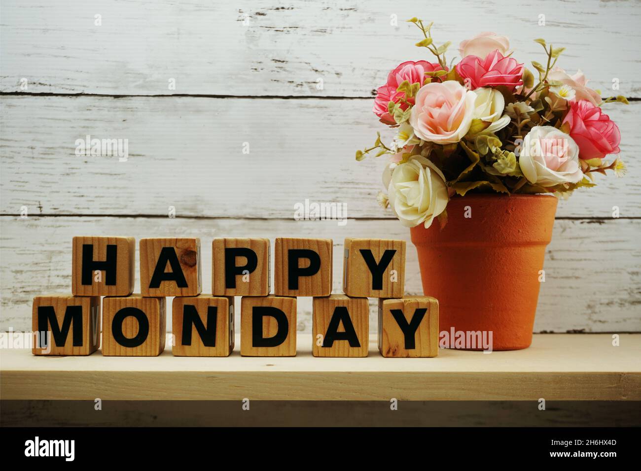 Happy Monday wooden letter alphabet with decorate item on wooden ...