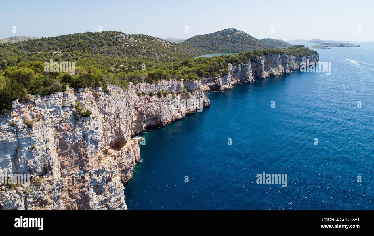 Aerial view of cliffs in National park Telascica, Adriatic sea, Croatia ...