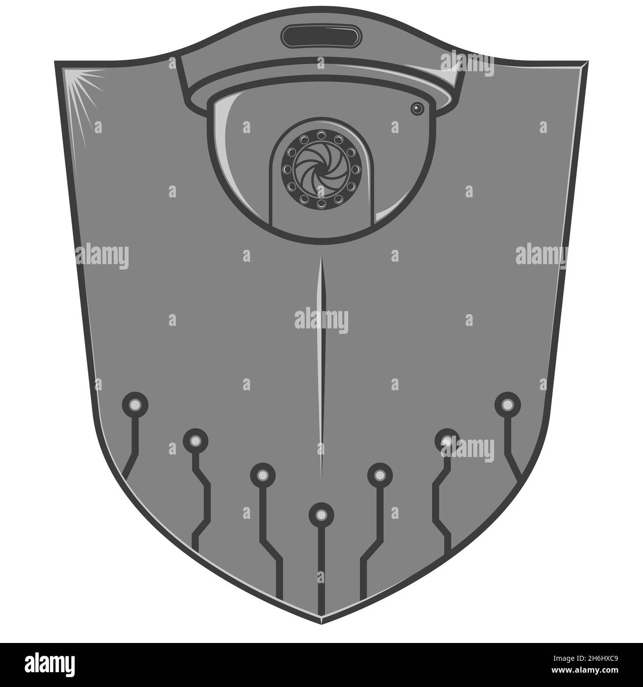 Logo with shield and camera for visual security, security camera inside ...