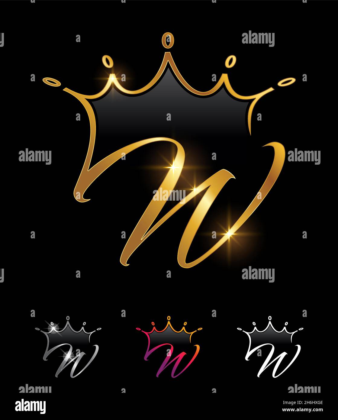 A vector illustration set of Golden Monogram Crown Initial Letter W ...