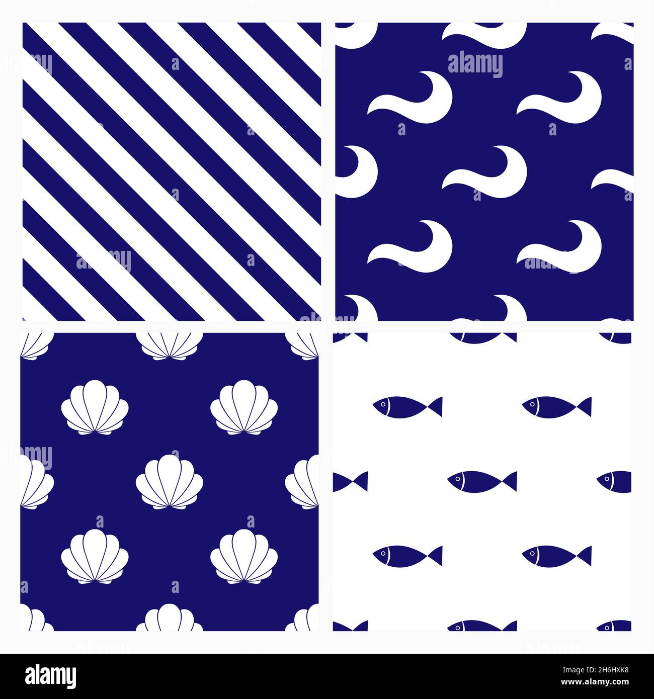 Nautical marine pattern set. Ocean, fish, shell seamless patterns ...