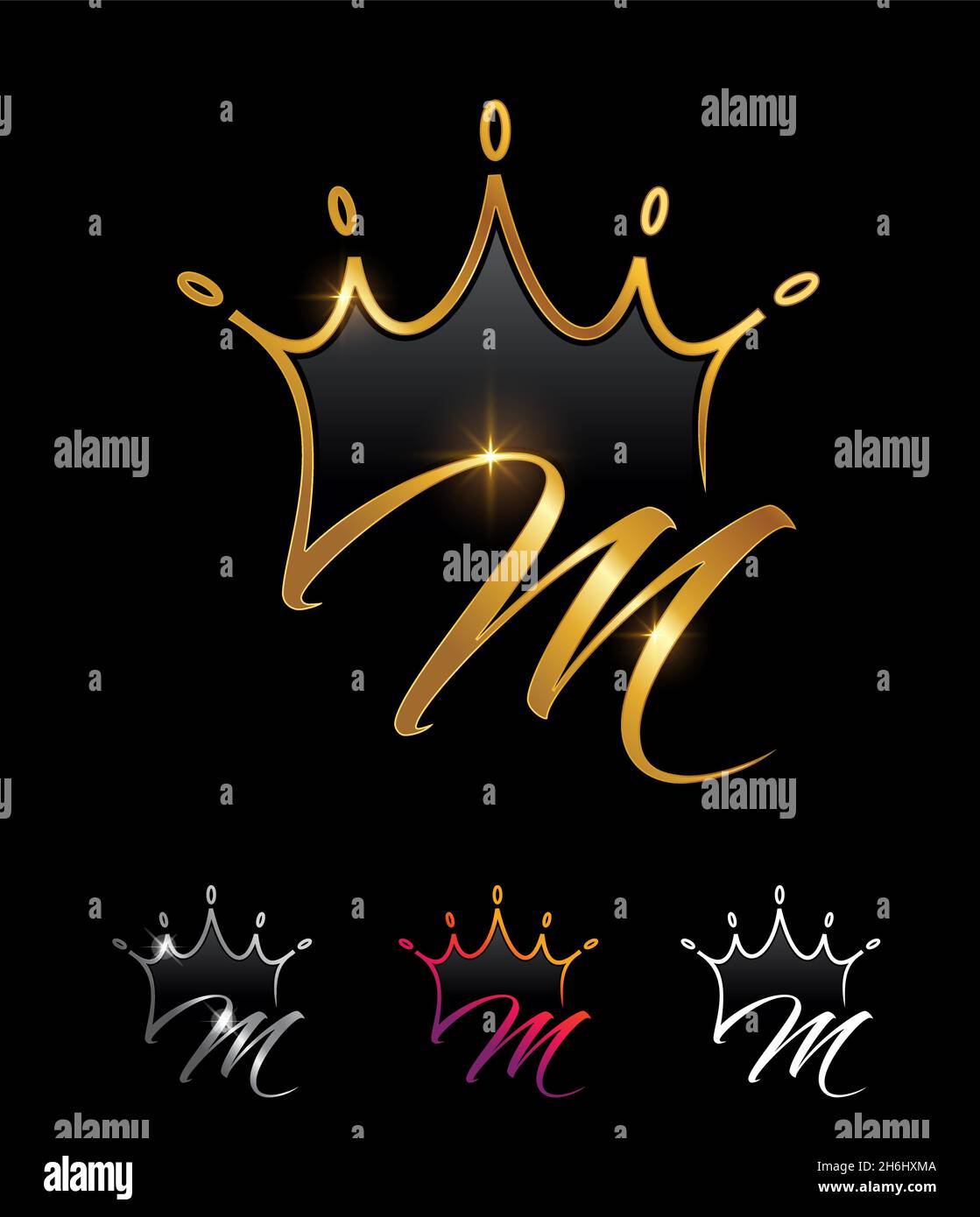 A vector illustration set of Golden Monogram Crown Initial Letter M ...
