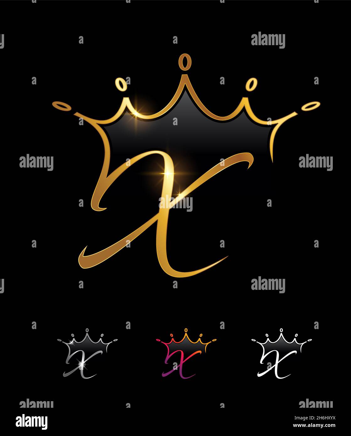 A vector illustration set of Golden Monogram Crown Initial Letter X ...