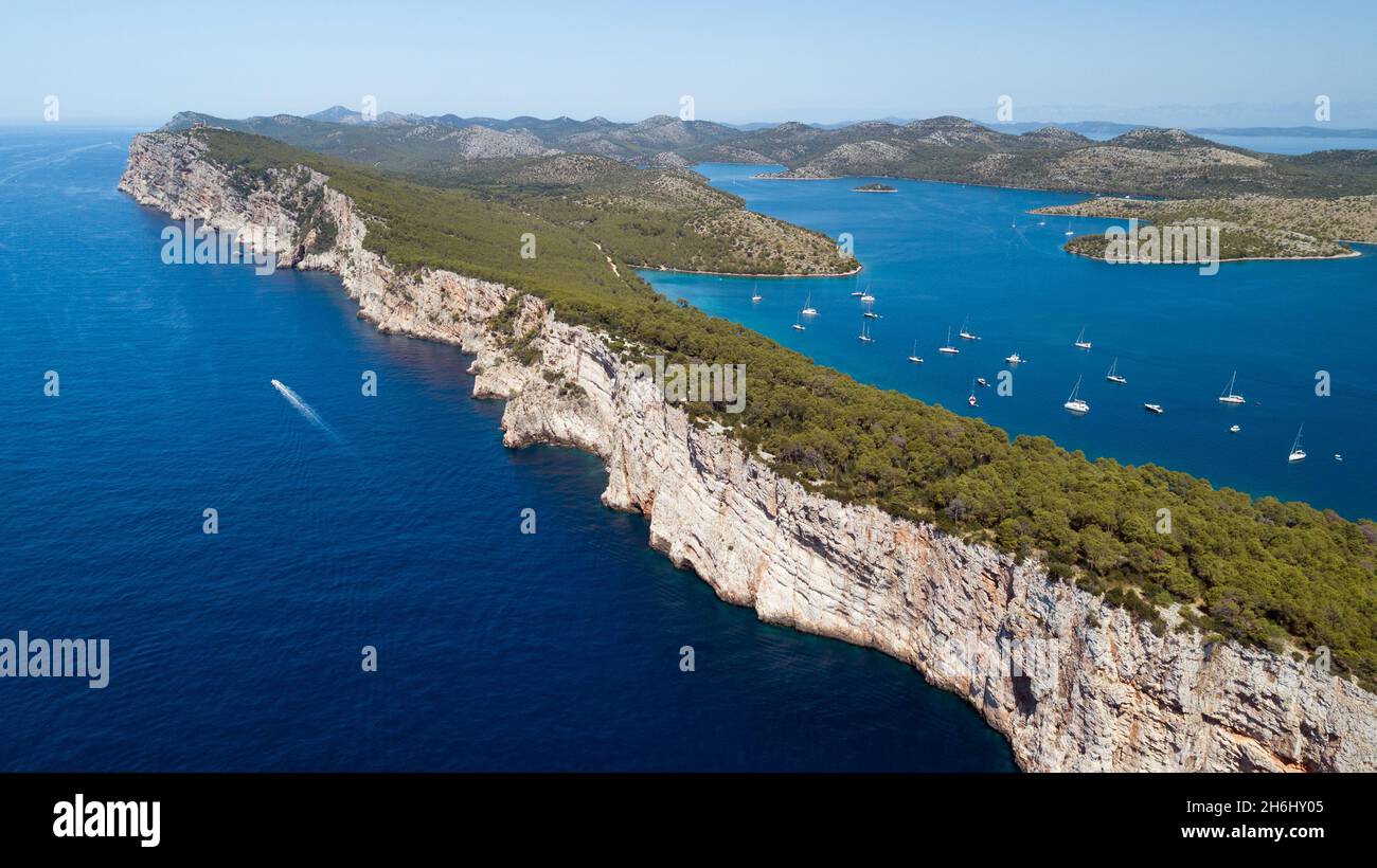 Aerial view of cliffs in National park Telascica, Adriatic sea, Croatia ...