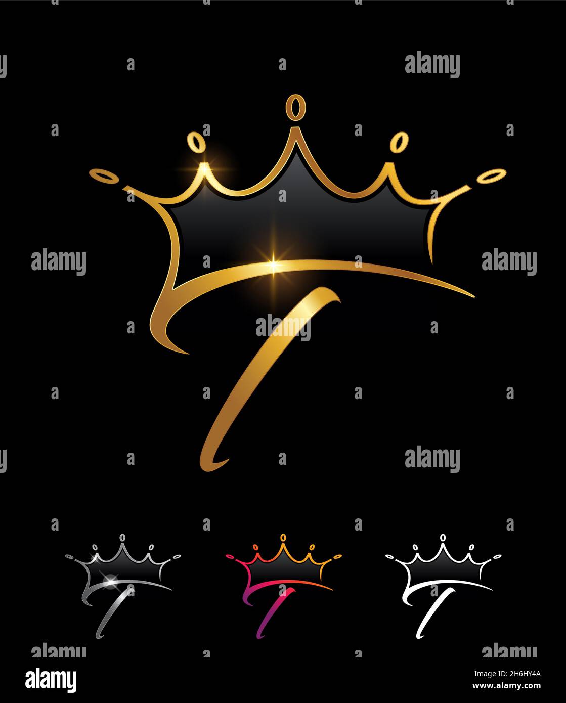 A vector illustration set of Golden Monogram Crown Initial Letter T ...