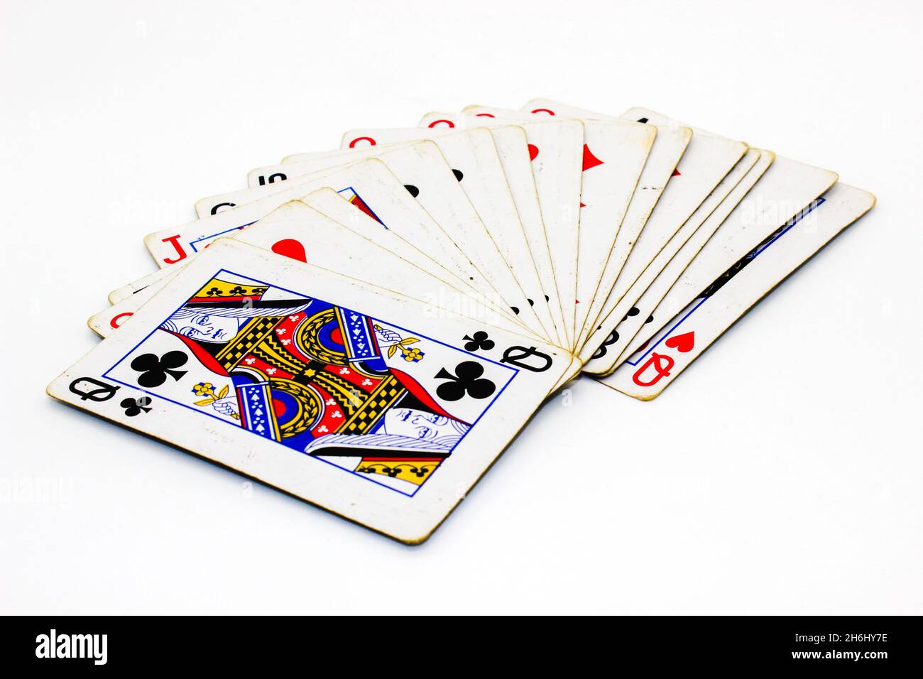 Playing cards isolated on white background with selective focus Stock ...