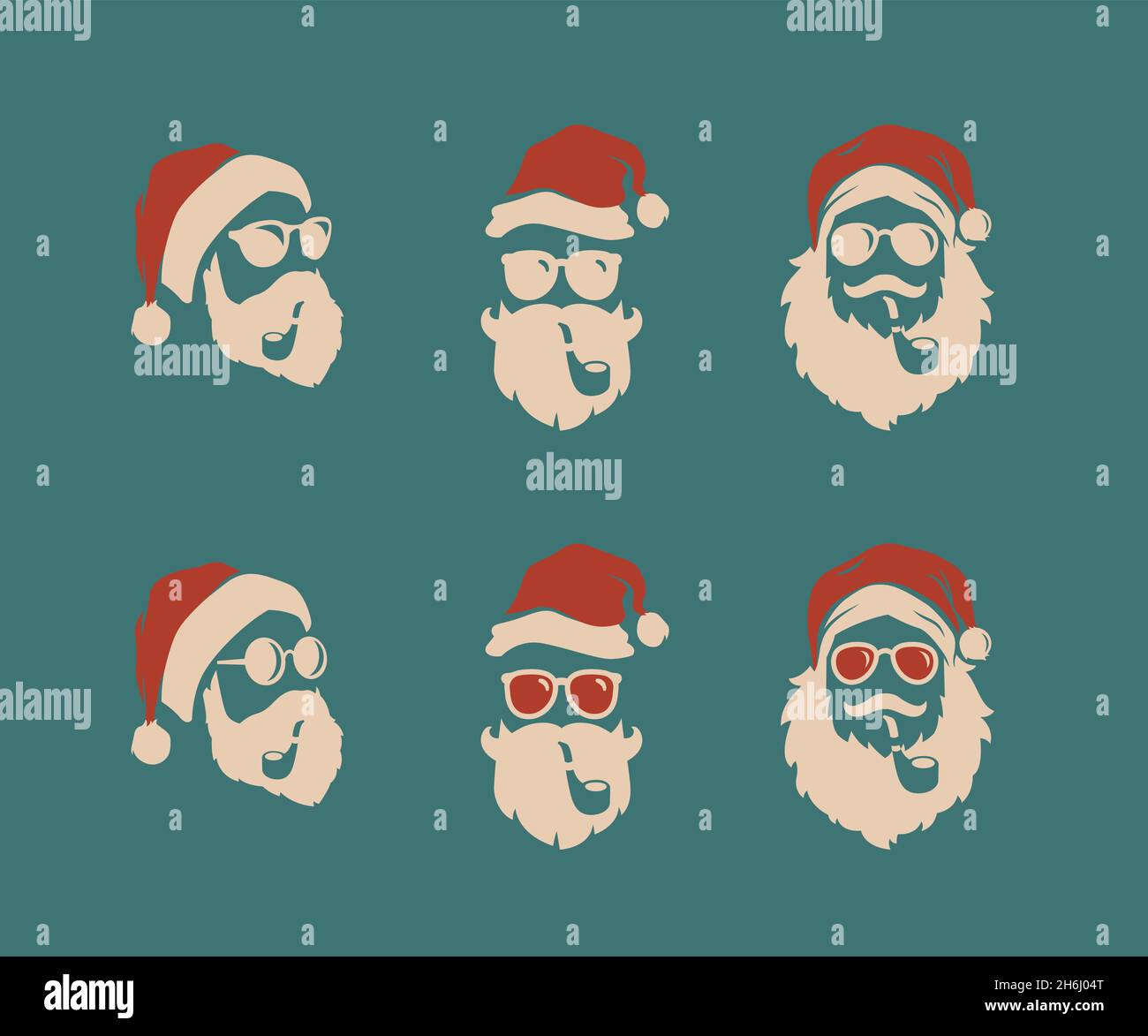 Hipster Santa claus vintage vector illustration set. With nice beard ...