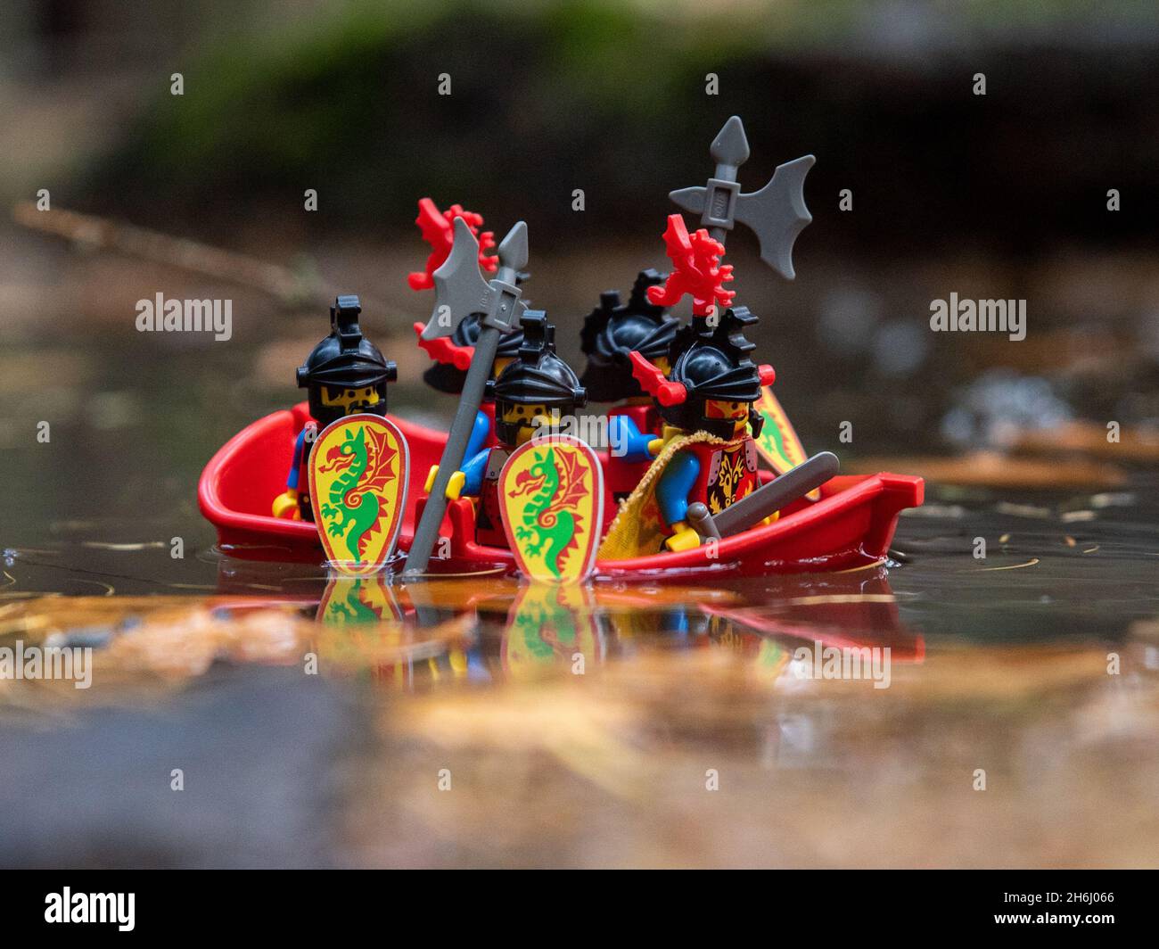 Lego classic knights minifigures in red boat Stock Photo - Alamy