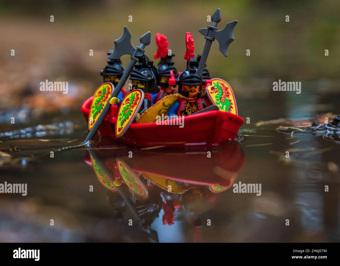 Lego classic knights minifigures in red boat Stock Photo - Alamy