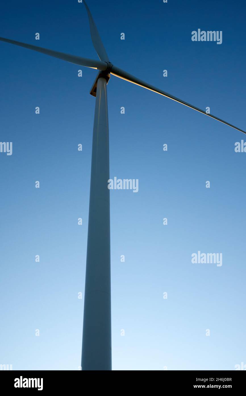 Close up, side view of a wind tower turbine electricity gererator ...