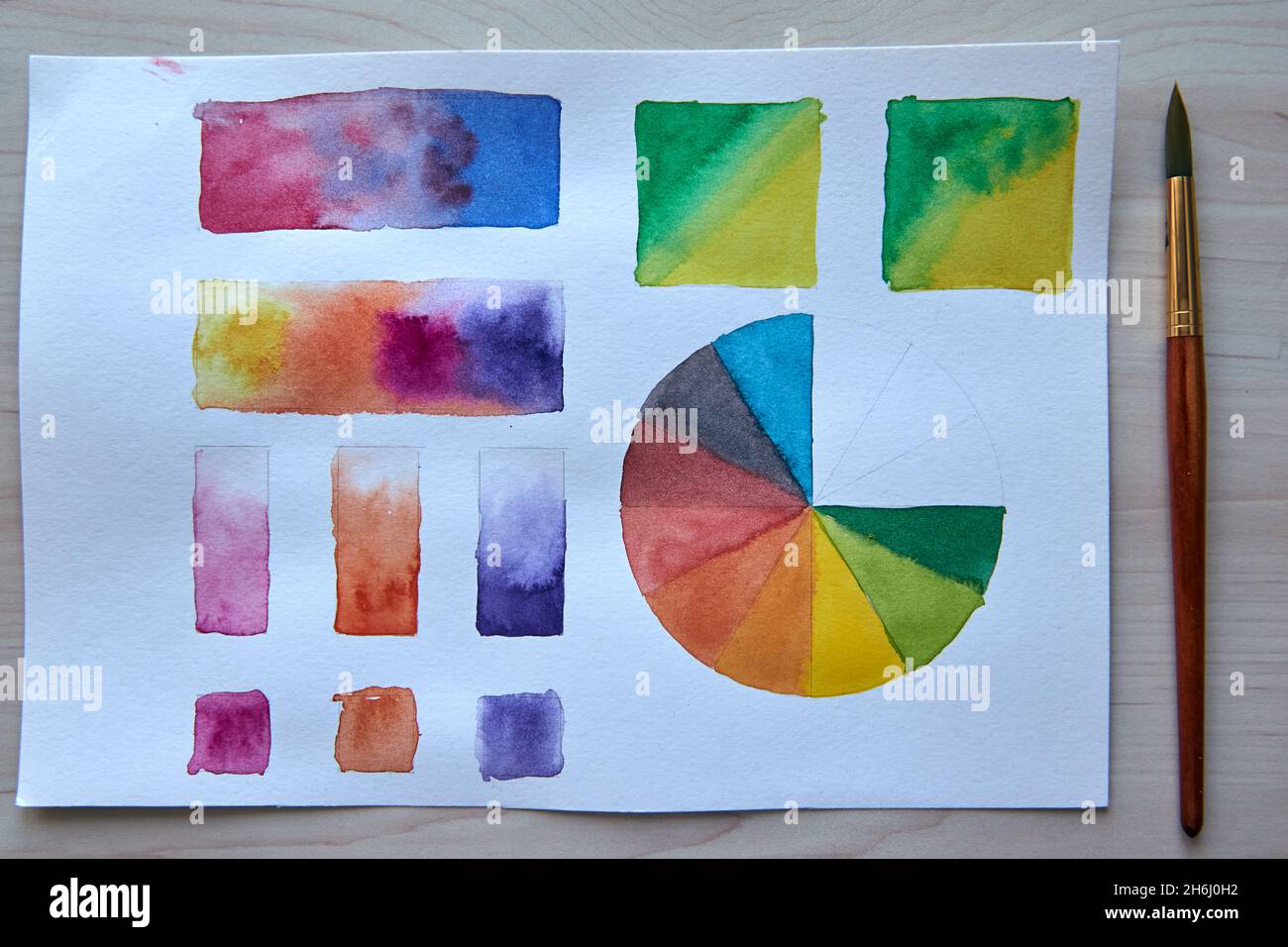 Artist's workplace. Art supplies brushes, paints, watercolors. Art ...