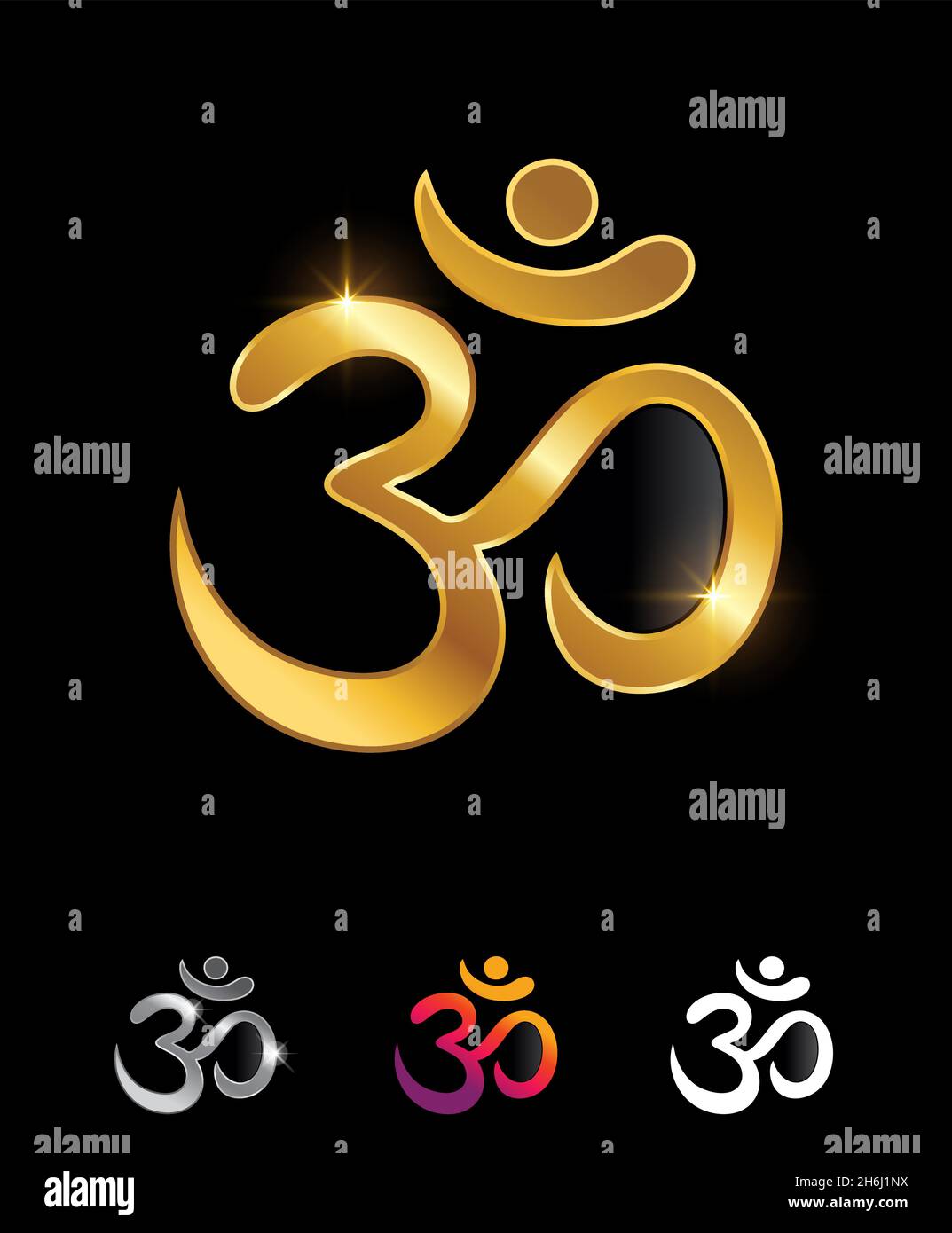 A vector illustration set of Golden Aum Om Symbol Vector Sign in black ...