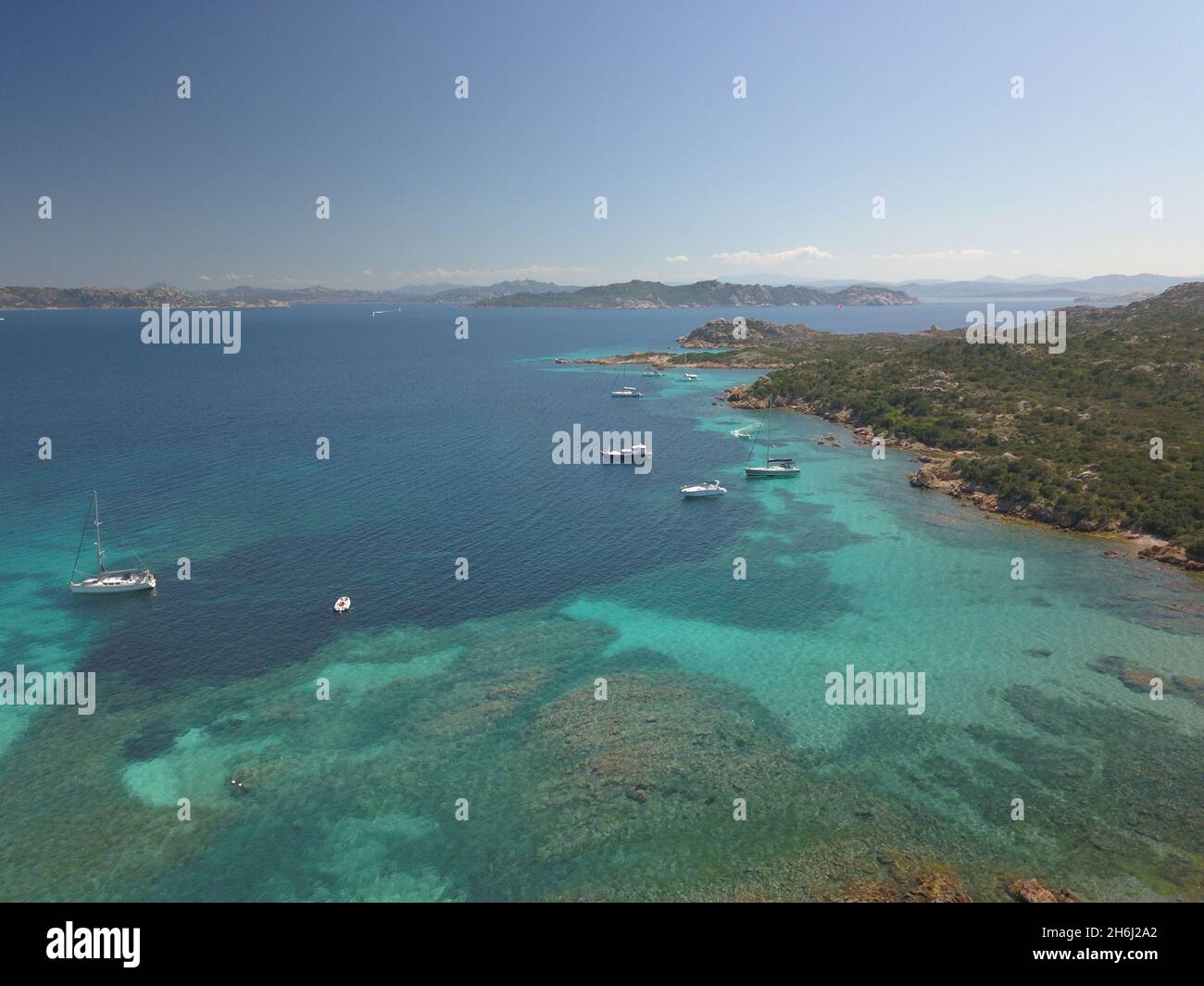 Aerial view of the sea and the port of Sardinia, Italy, La Maddalena ...