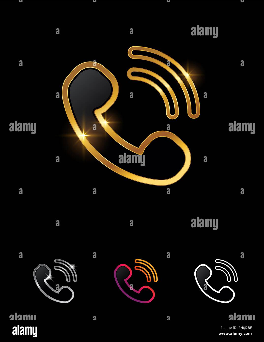 A vector illustration set of Golden Phone vector Sign in black ...
