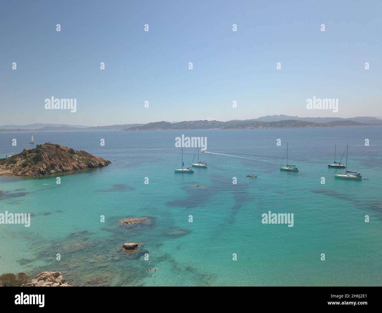 Aerial view of the sea and the port of Sardinia, Italy, La Maddalena ...