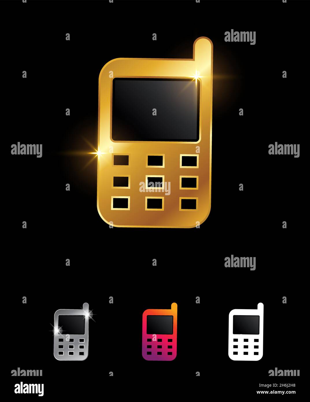 A vector illustration set of Golden Phone vector Sign in black ...